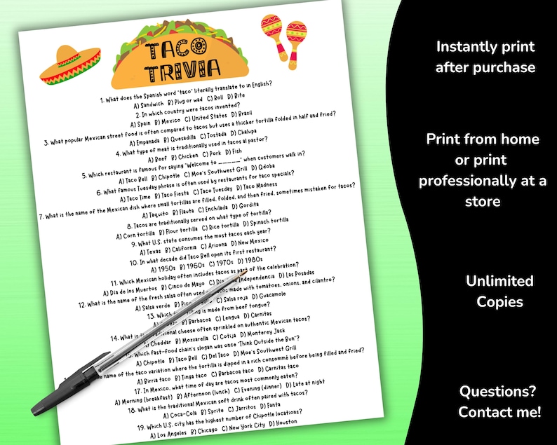 Jeu-questionnaire sur les tacos à téléchargement immédiat, quiz tacos ...