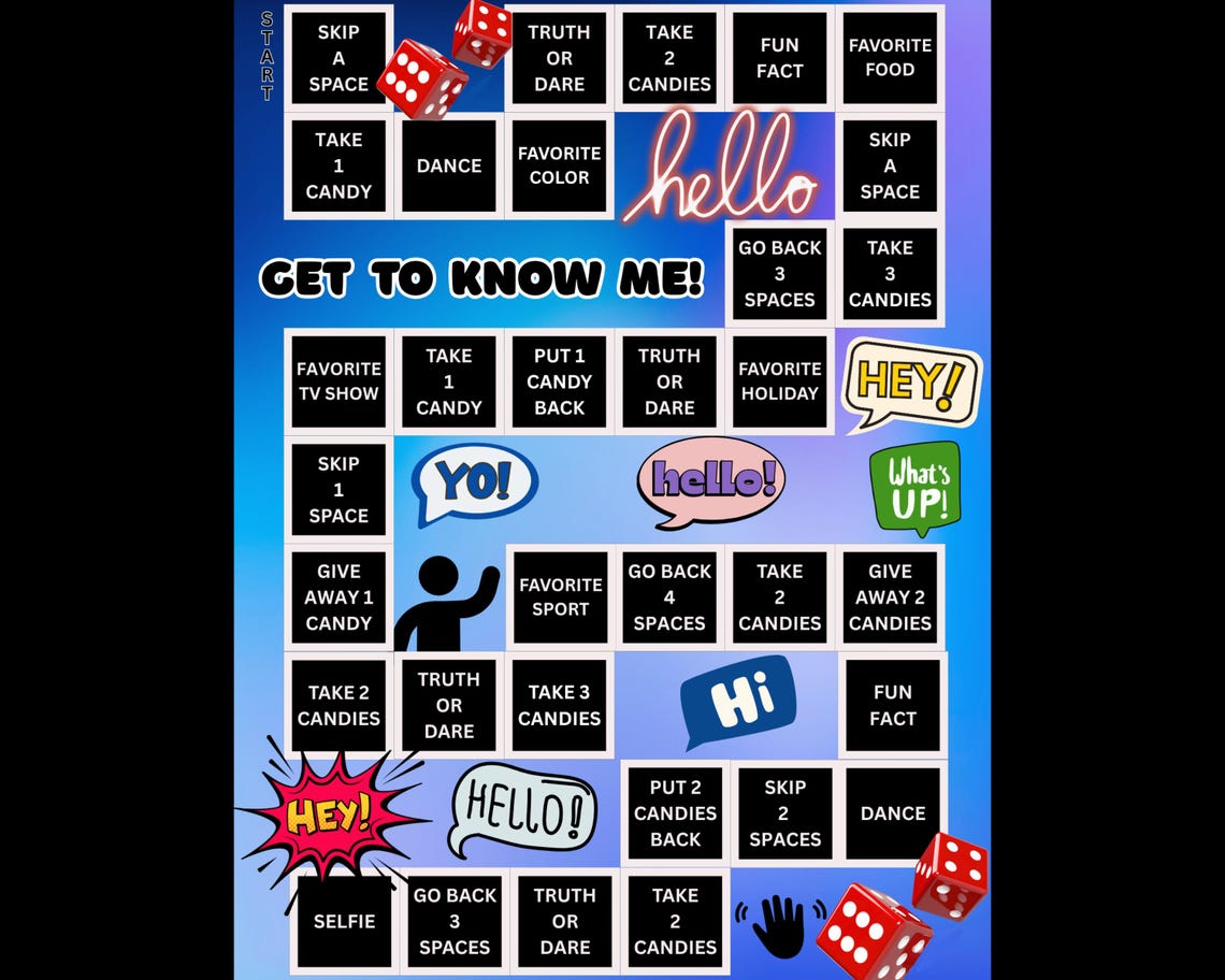 Candy Dice Icebreaker Board Game, Printable Get to Know Me Game ...