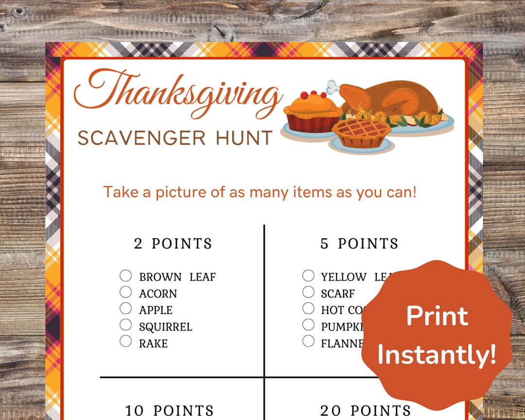 Thanksgiving Scavenger Hunt Game for Adults & Kids, Dinner Party Game ...