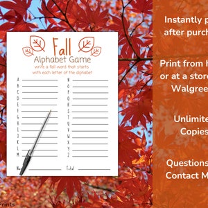 Fall Alphabet Game for School, Fall Family Activity, Fall A-Z Game ...