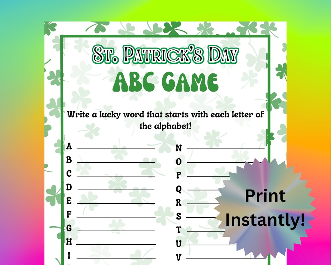 Printable St. Patrick's Day Party ABC Alphabet Game for Kids & Adults ...