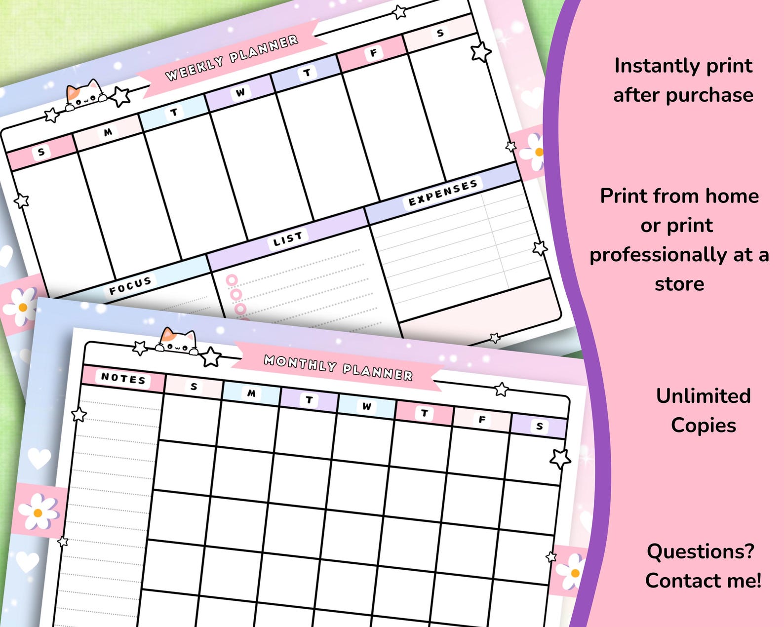Cute Kitty Weekly Monthly Daily Planners, Colorful Cute Playful ...