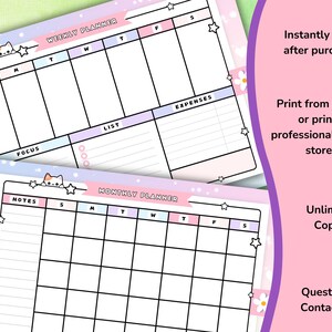 Cute Kitty Weekly Monthly Daily Planners, Colorful Cute Playful ...