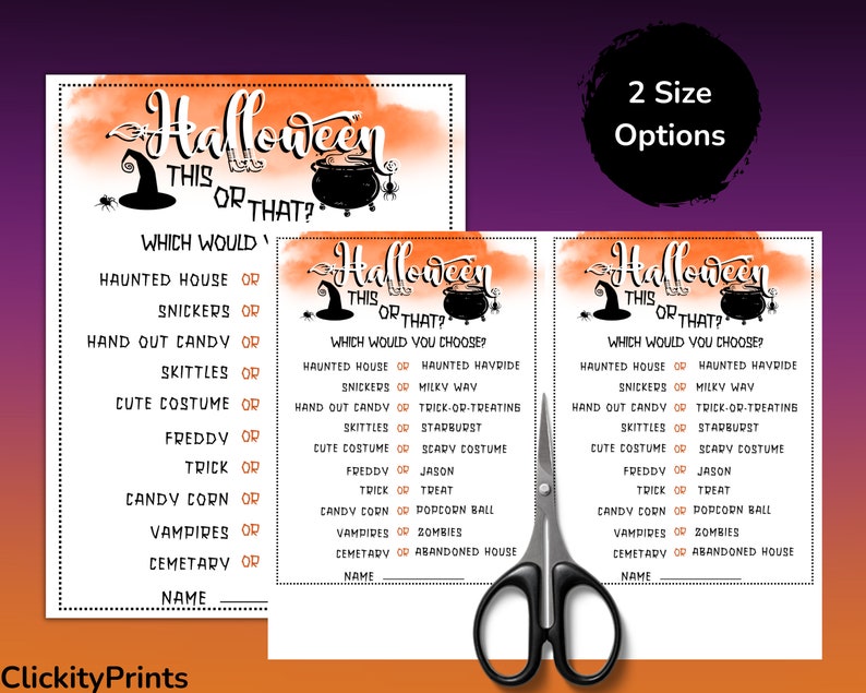 Halloween This or That Game-printable Halloween Game-halloween Party ...