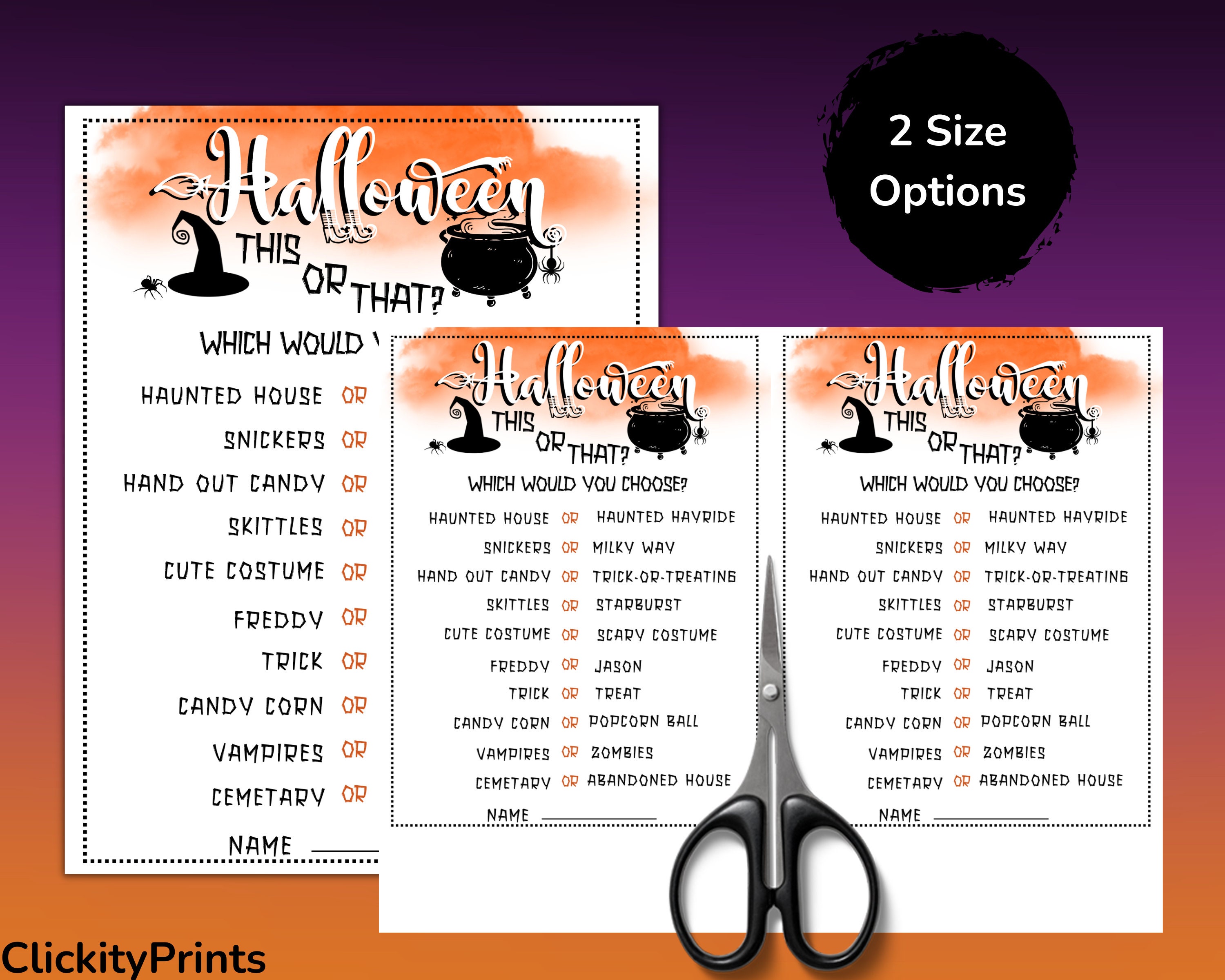 Halloween This or That Game-printable Halloween Game-halloween Party ...