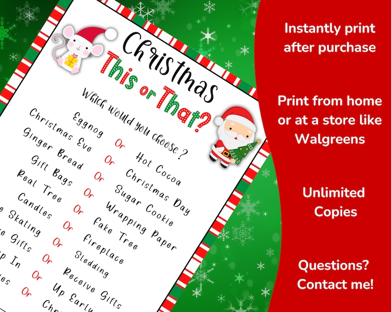 Christmas This or That Game for Kids & Adults, Christmas Party Activity ...