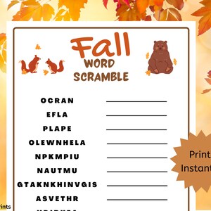 Fall Word Scramble-autumn Word Scramble-festive Word Scramble-fall ...