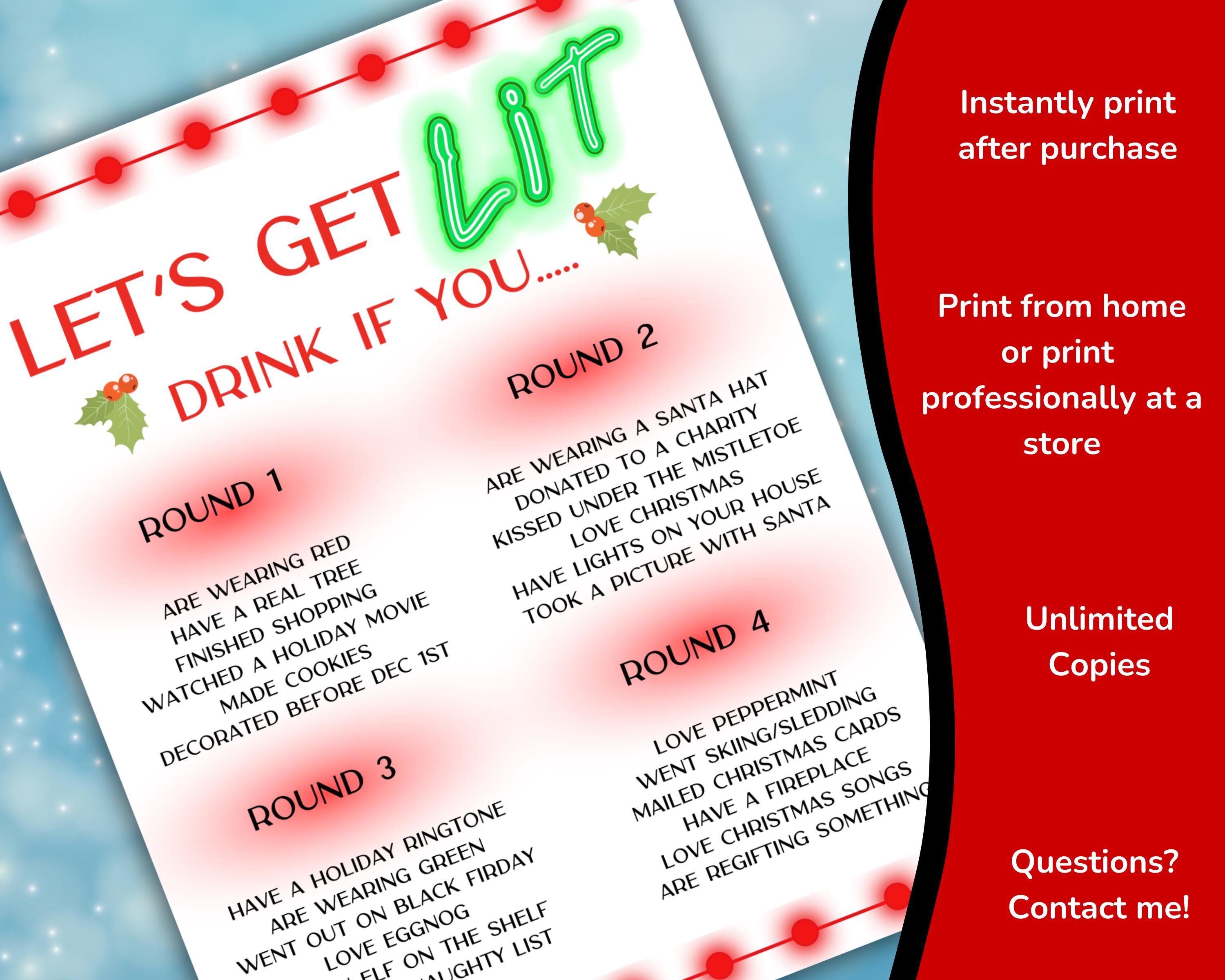 Christmas Drinking Game, Printable Holiday Drinking Game, Christmas ...