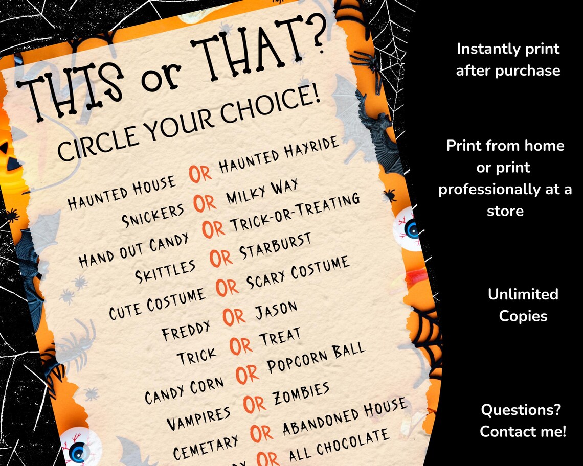 This or That Halloween Game Instant Download, Printable Halloween Game ...