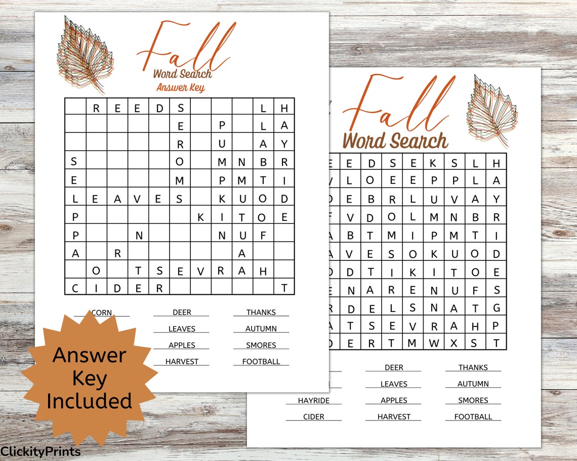 Fall Word Search-autumn Word Search-fall Family Activity-autumn Family ...