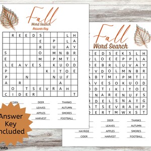 Fall Word Search-autumn Word Search-fall Family Activity-autumn Family ...