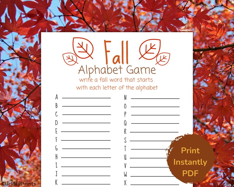 Fall Alphabet Game for School, Fall Family Activity, Fall A-Z Game ...