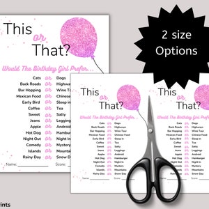 Birthday Party This or That Game, Pink Glitter Girly Party Game, Would ...