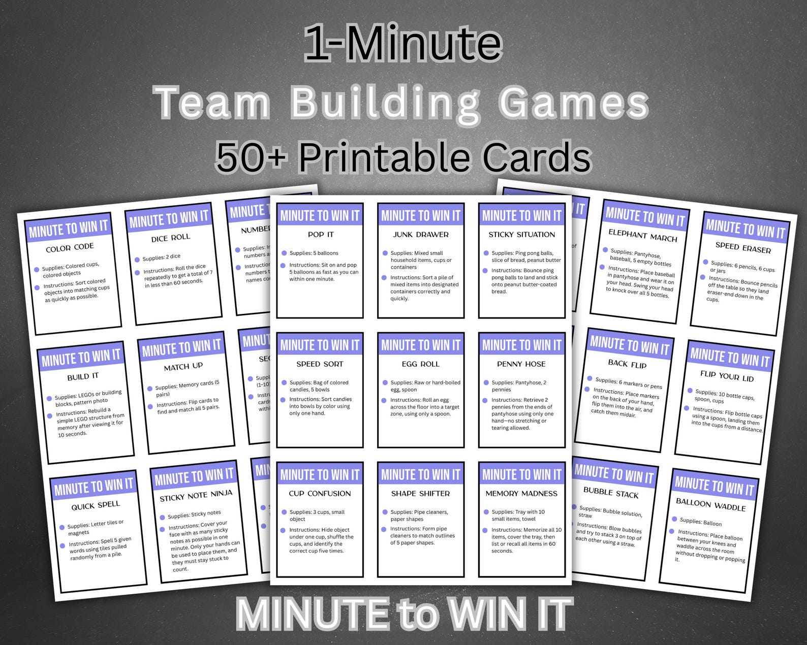 Minute to Win It Party Game, Over 50 Quick 1 Minute Games for Team ...