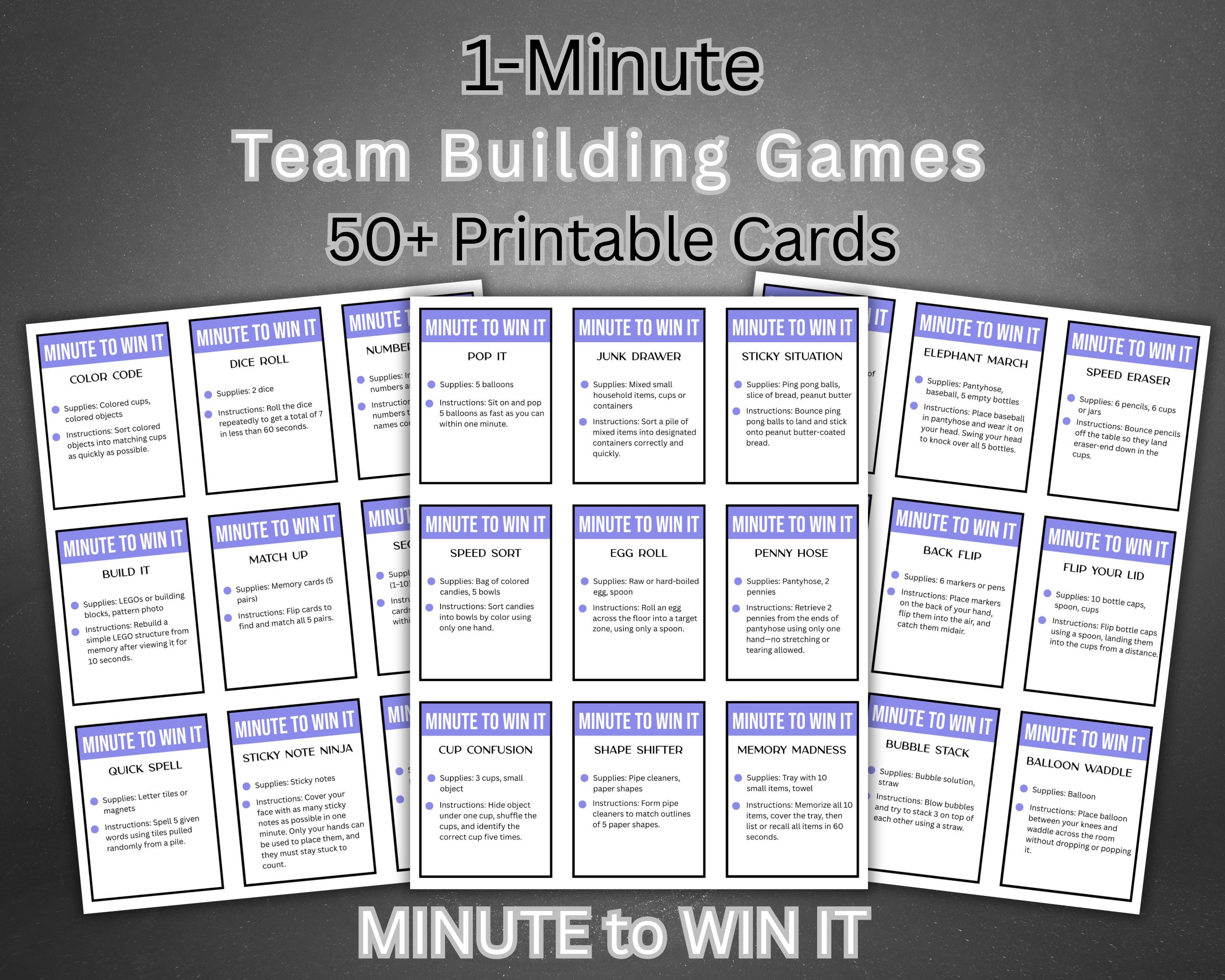 Minute to Win It Party Game, Over 50 Quick 1 Minute Games for Team ...