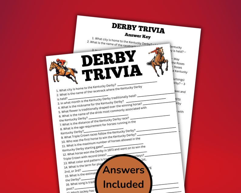 Printable Kentucky Horse Race Derby Trivia Game, Fun Derby Party ...