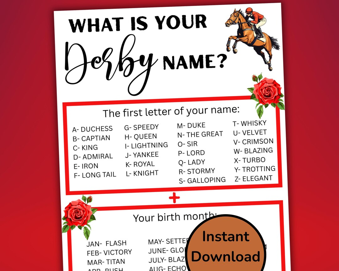 Kentucky Horse Derby Activity What's Your Derby Name? What is Your Race ...