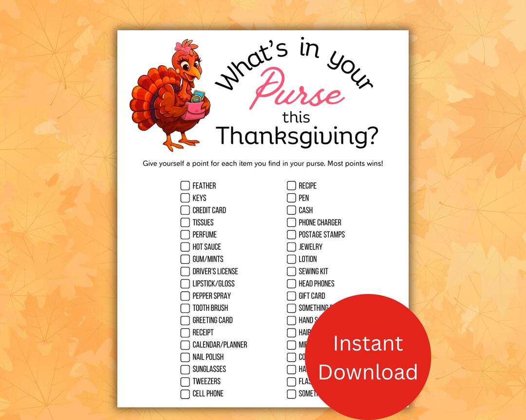 What's in Your Purse Thanksgiving Game Instant Download, Printable ...