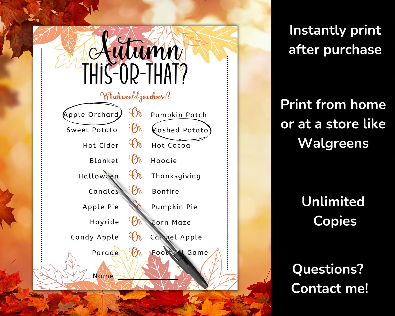 Autumn This or That Game, Fall This or That Game, Fall Family Activity ...