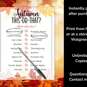 Autumn This or That Game, Fall This or That Game, Fall Family Activity ...