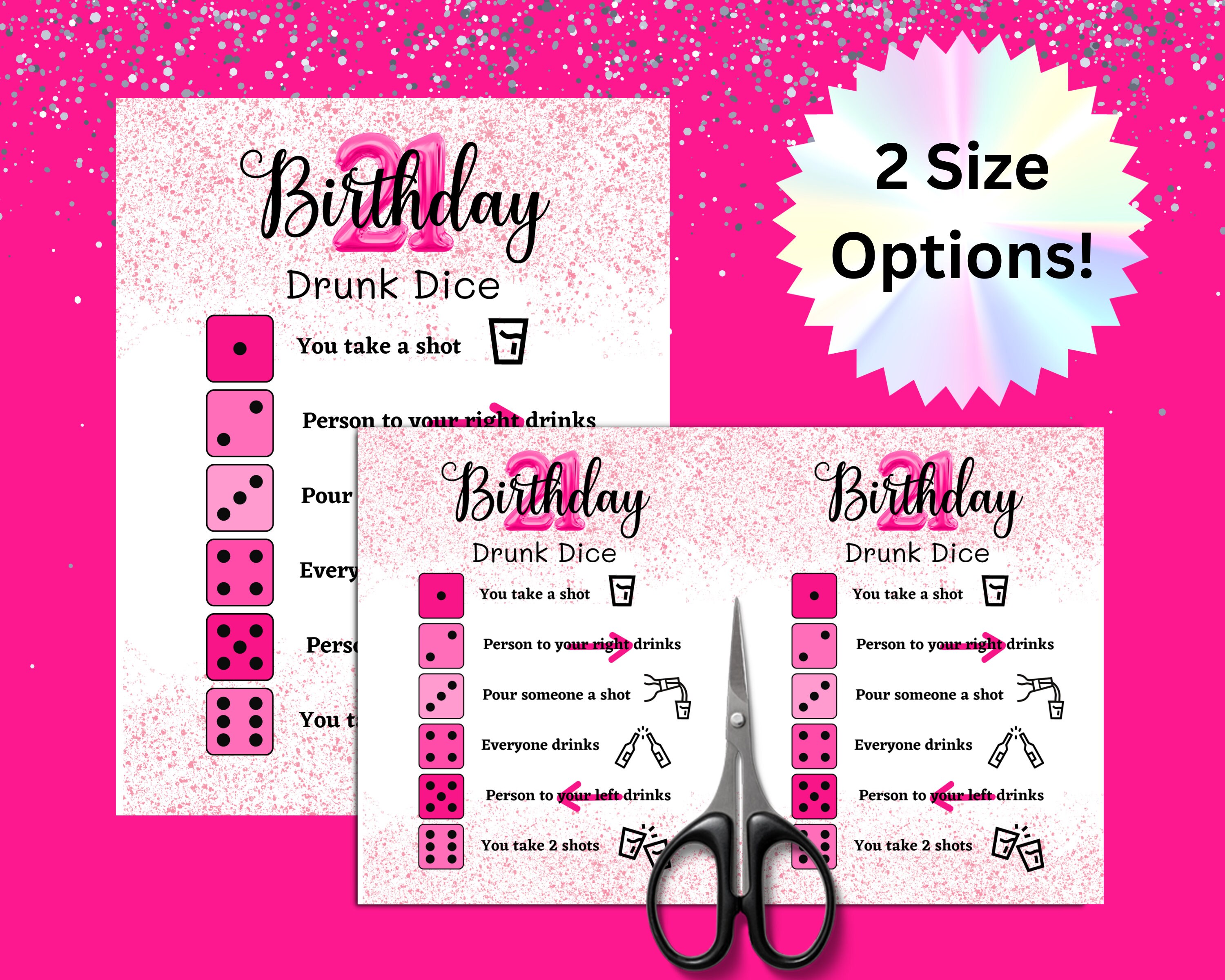 Printable 21st Birthday Drunk Dice Game, 21st Drinking Games, Birthday ...