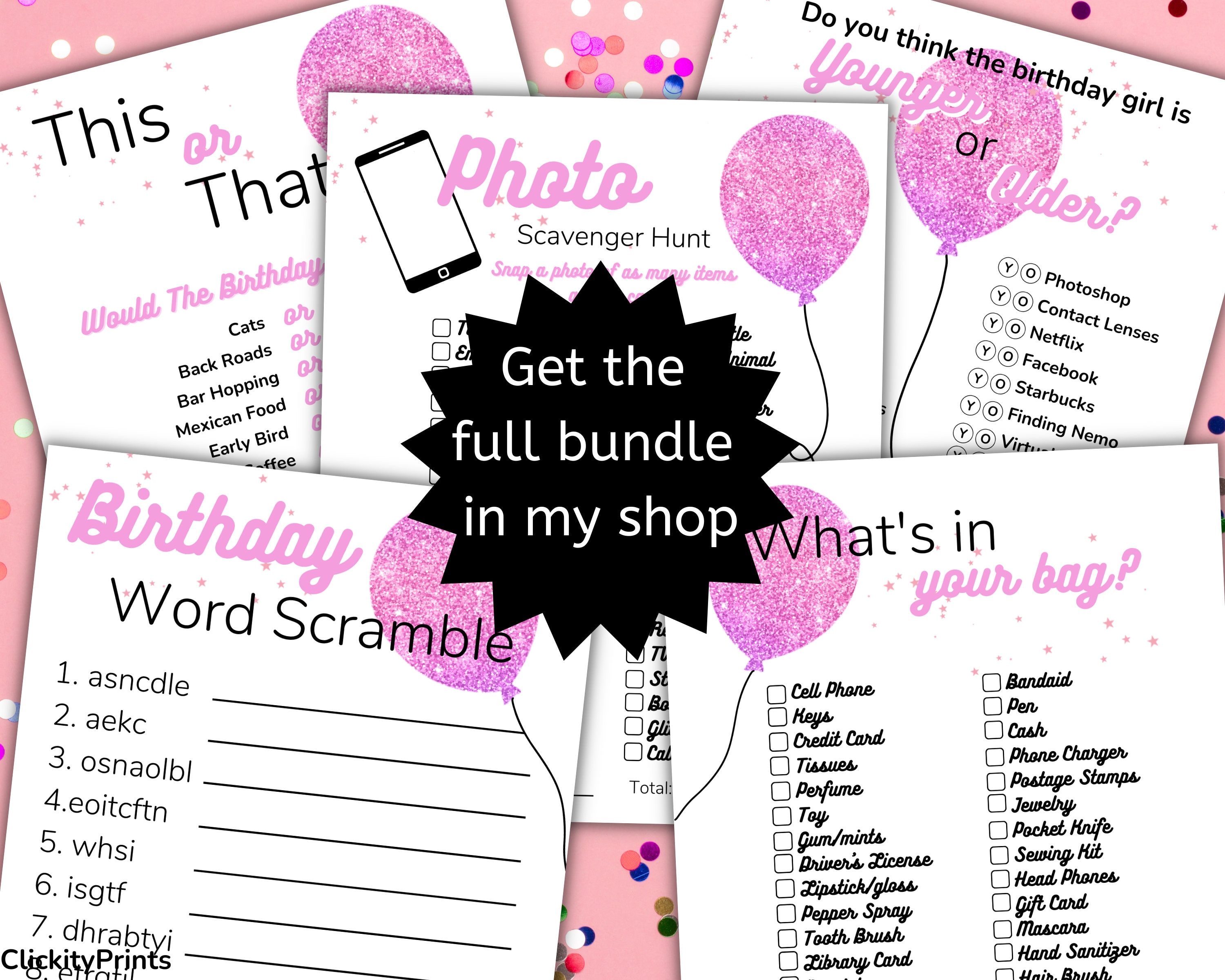 Birthday Word Scramble for Her, Girly Word Scramble, Pink Word Scramble ...
