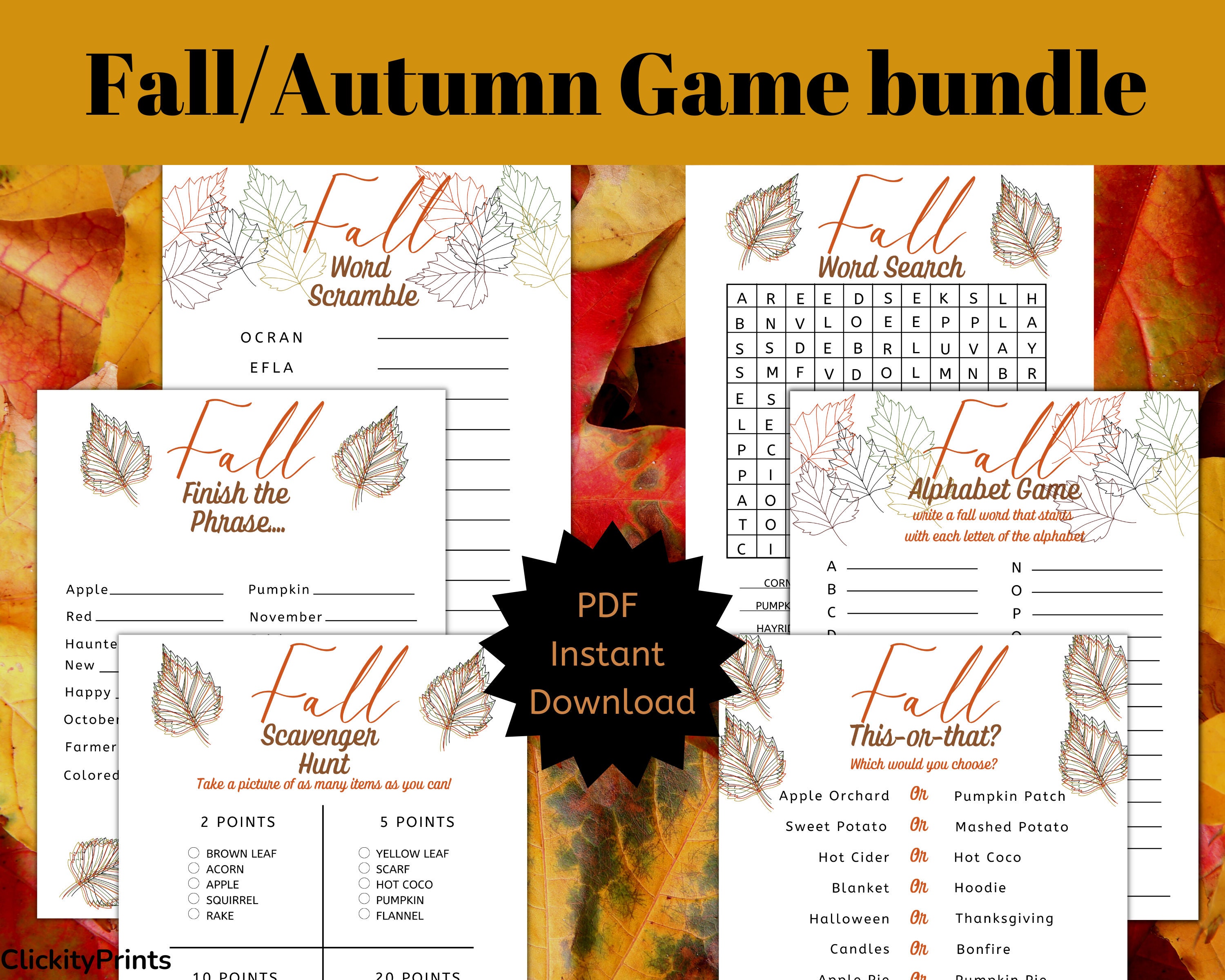 Fall Autumn Game Bundle, Back to School, Autumn Games, Family Fall ...
