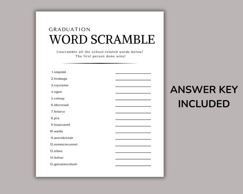 Graduation Word Scramble Game, Printable Grad Party Game, Icebreaker ...