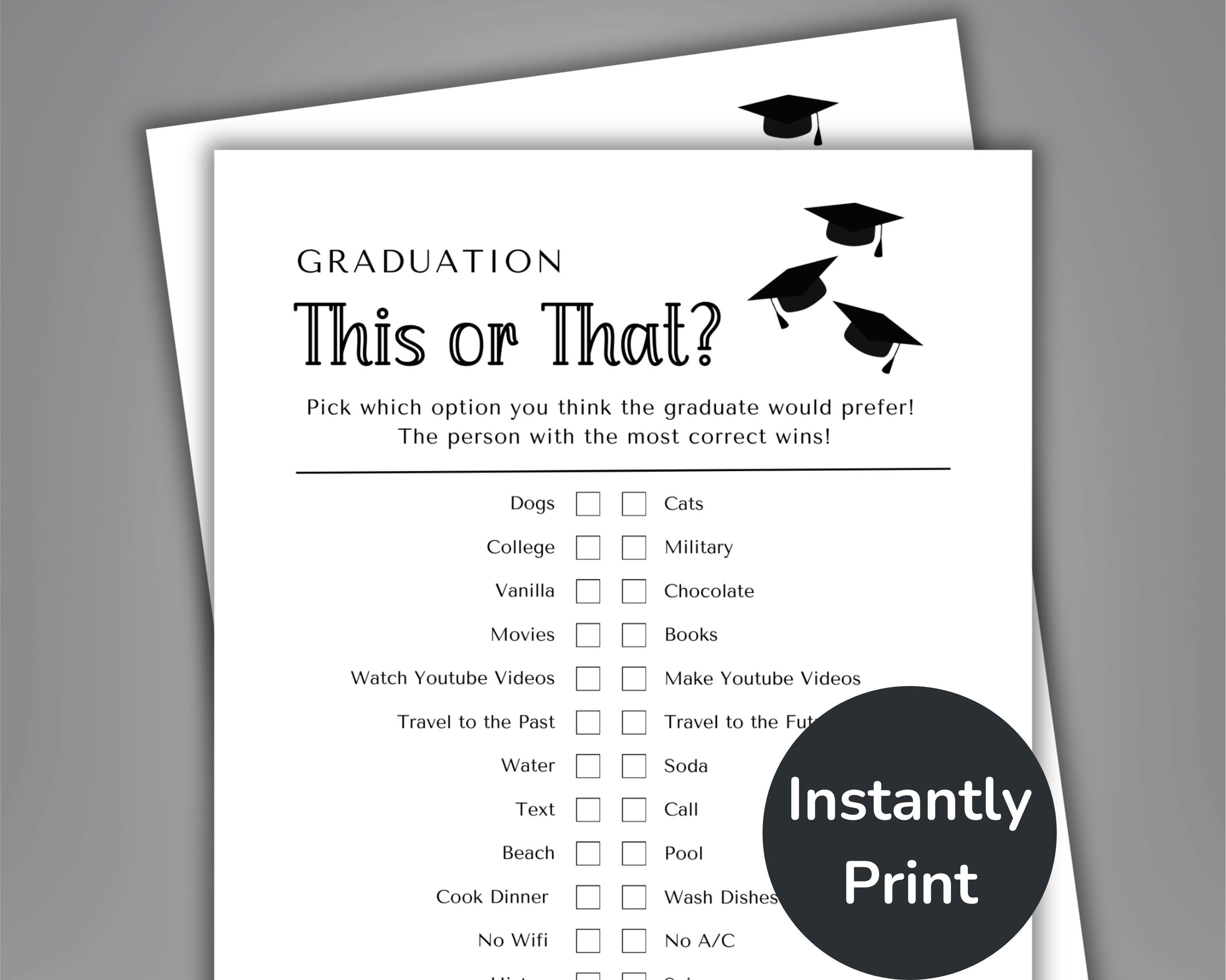 Graduation This or That Game, Printable Graduate Party Games, College ...