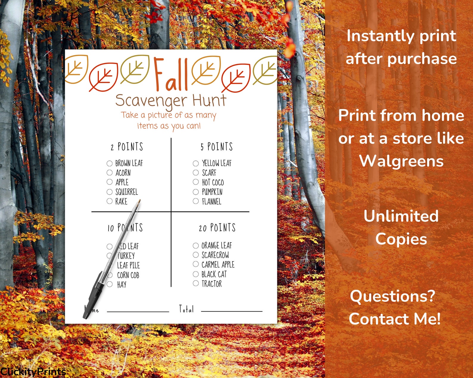 Fall Scavenger Hunt Classroom Game for Kids and Adults, Fall Family ...