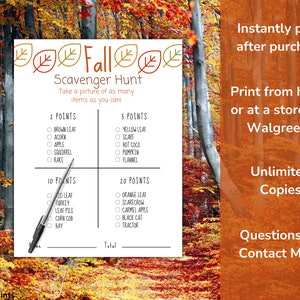 Fall Scavenger Hunt Classroom Game for Kids and Adults, Fall Family ...