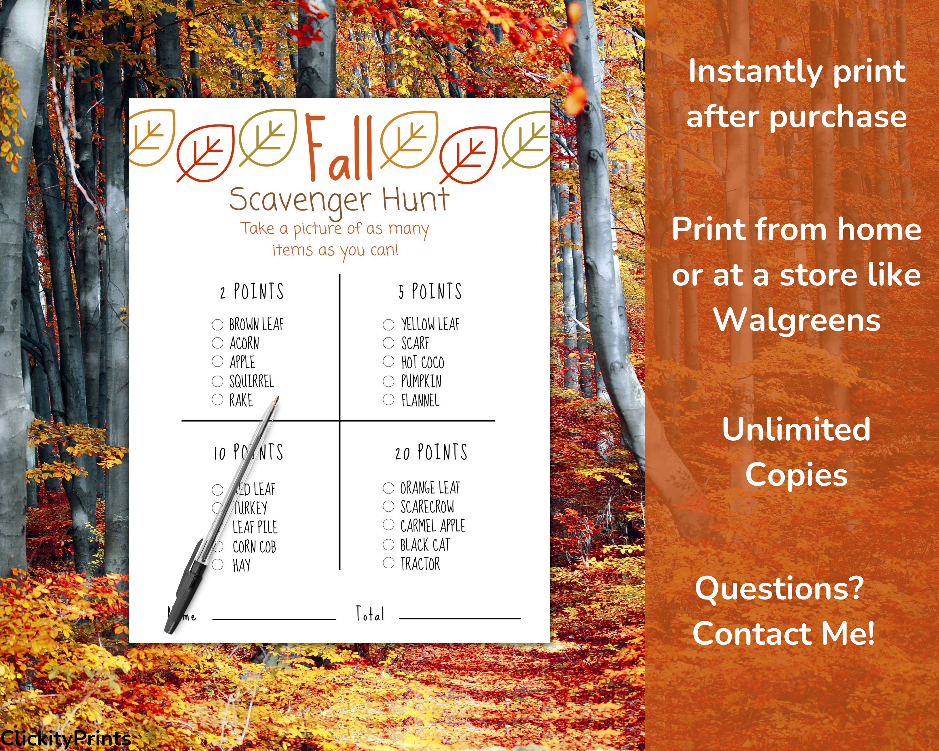 Fall Scavenger Hunt Classroom Game for Kids and Adults, Fall Family ...