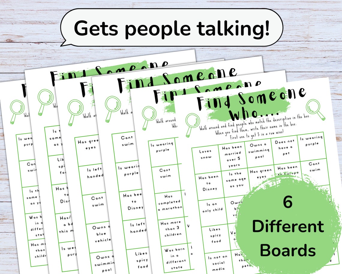 Find Someone Who Game, Party Starter Games, Icebreaker Games, Office ...