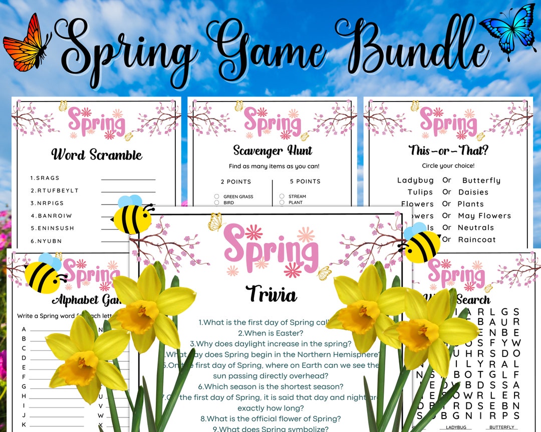 Printable Spring Game Bundle for Kids & Adults, Classroom Spring ...