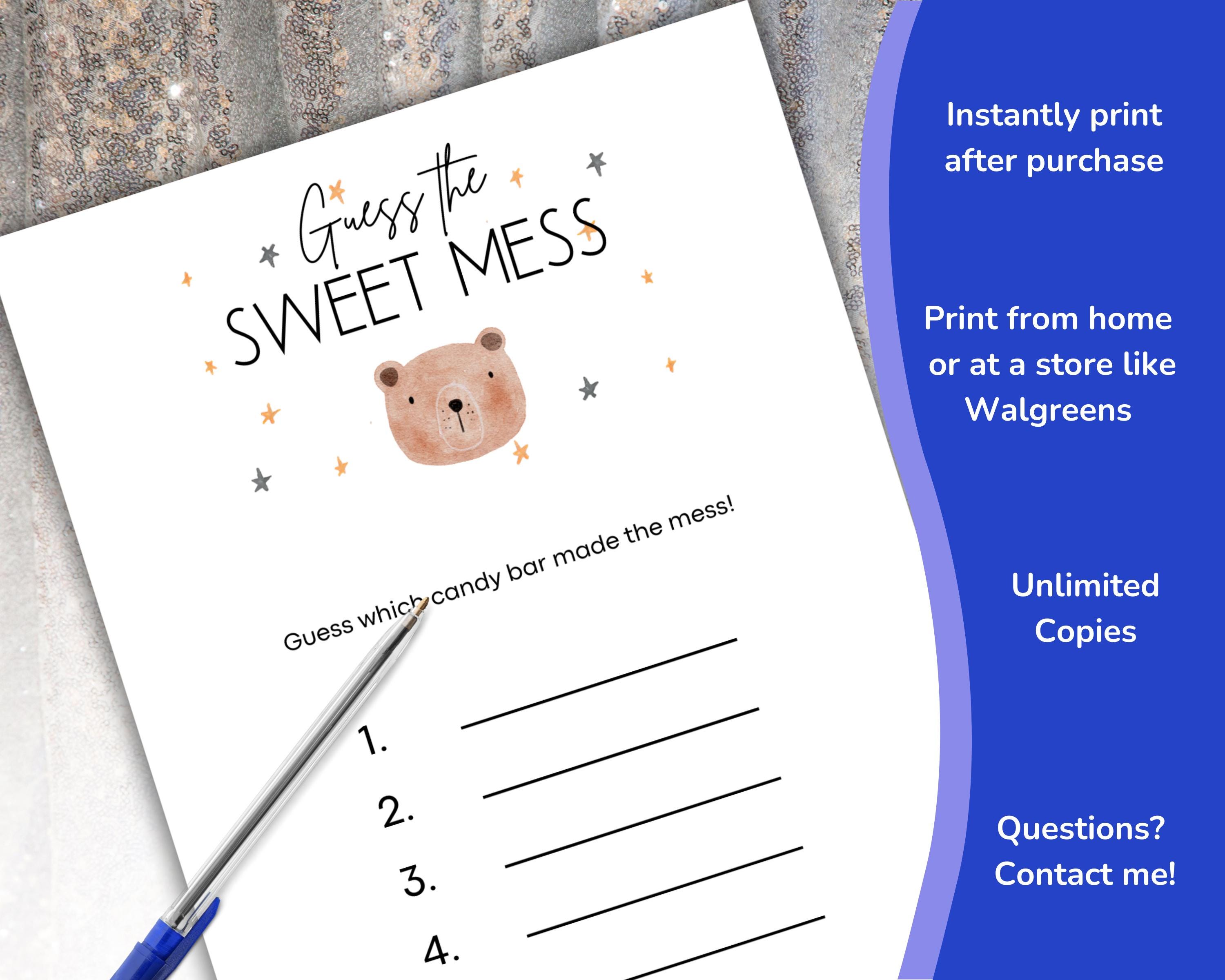 Printable Teddy Bear Baby Shower Guess the Sweet Mess Diaper Game ...