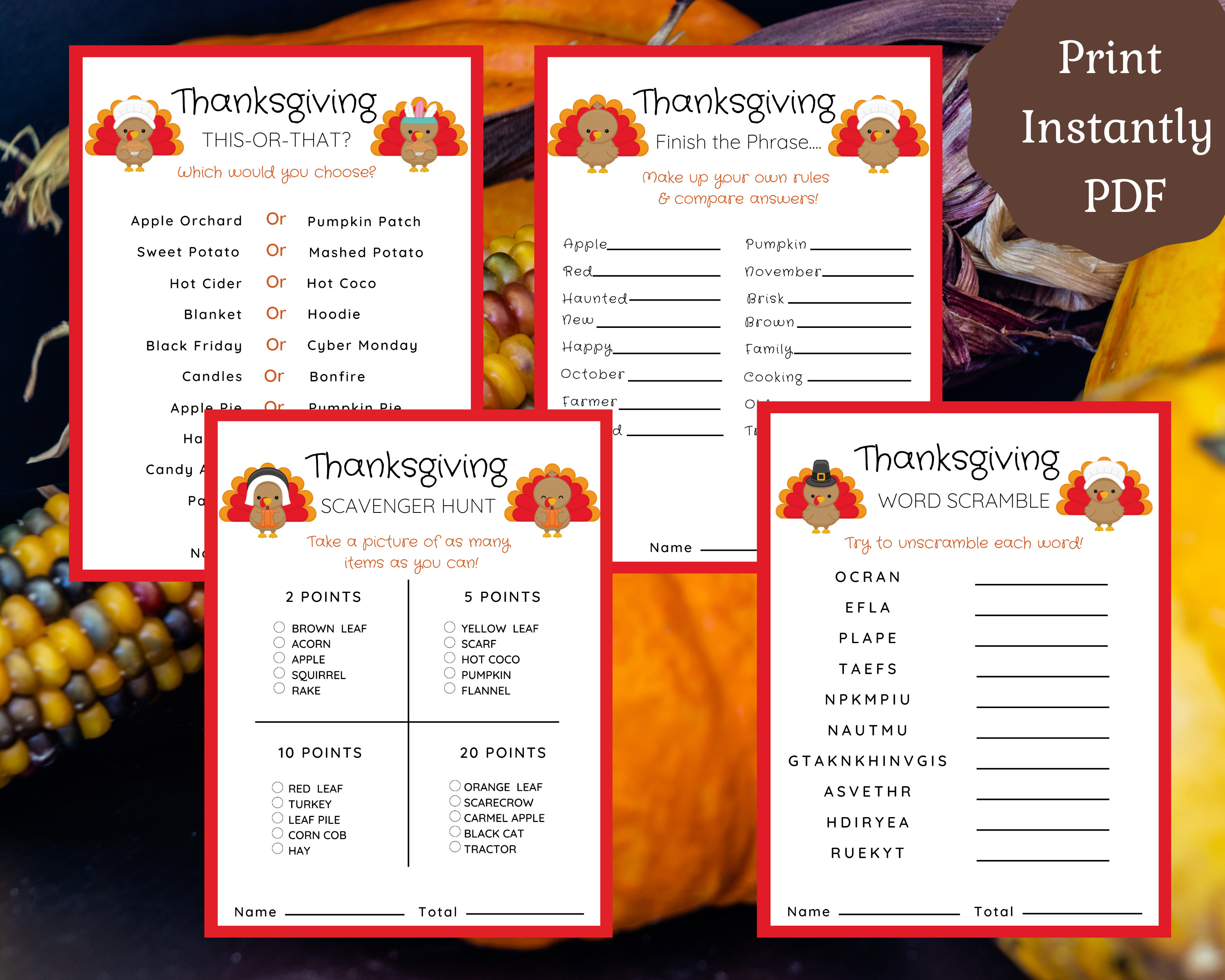 Thanksgiving Game Bundle | Printable Games | Thanksgiving Day Games ...