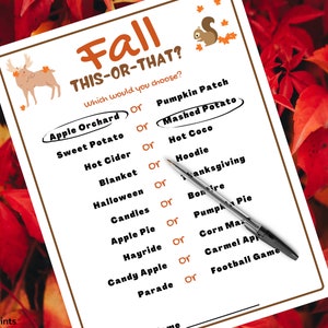 Fall This or That Game, Printable Autumn This or That Activity, Back to ...