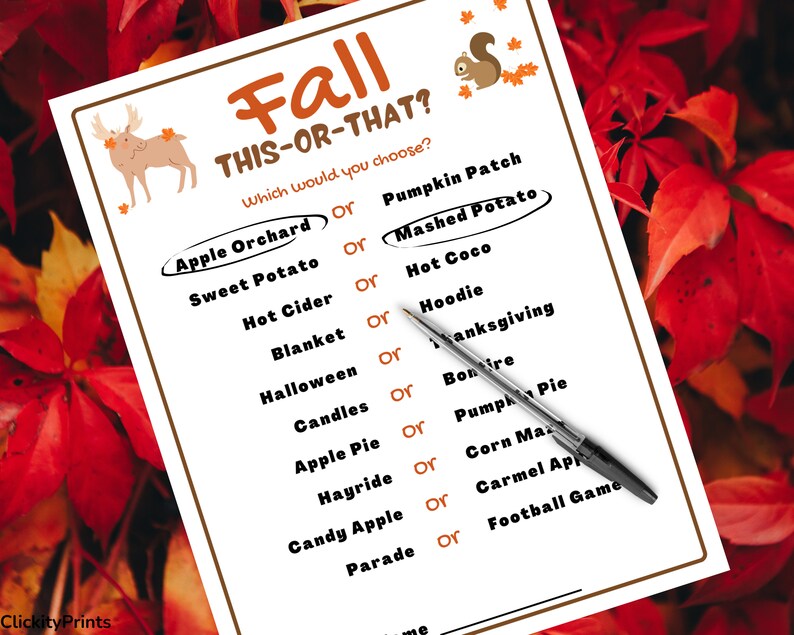 Fall This or That Game-autumn This or That Game-fall Family Activity ...