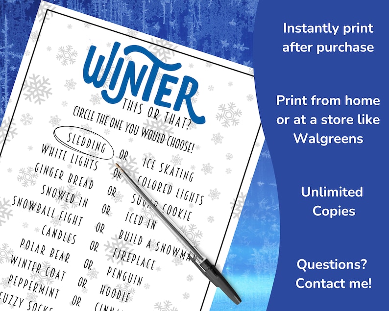 Printable Winter This or That Game for Kids and Adults, Winter Family ...
