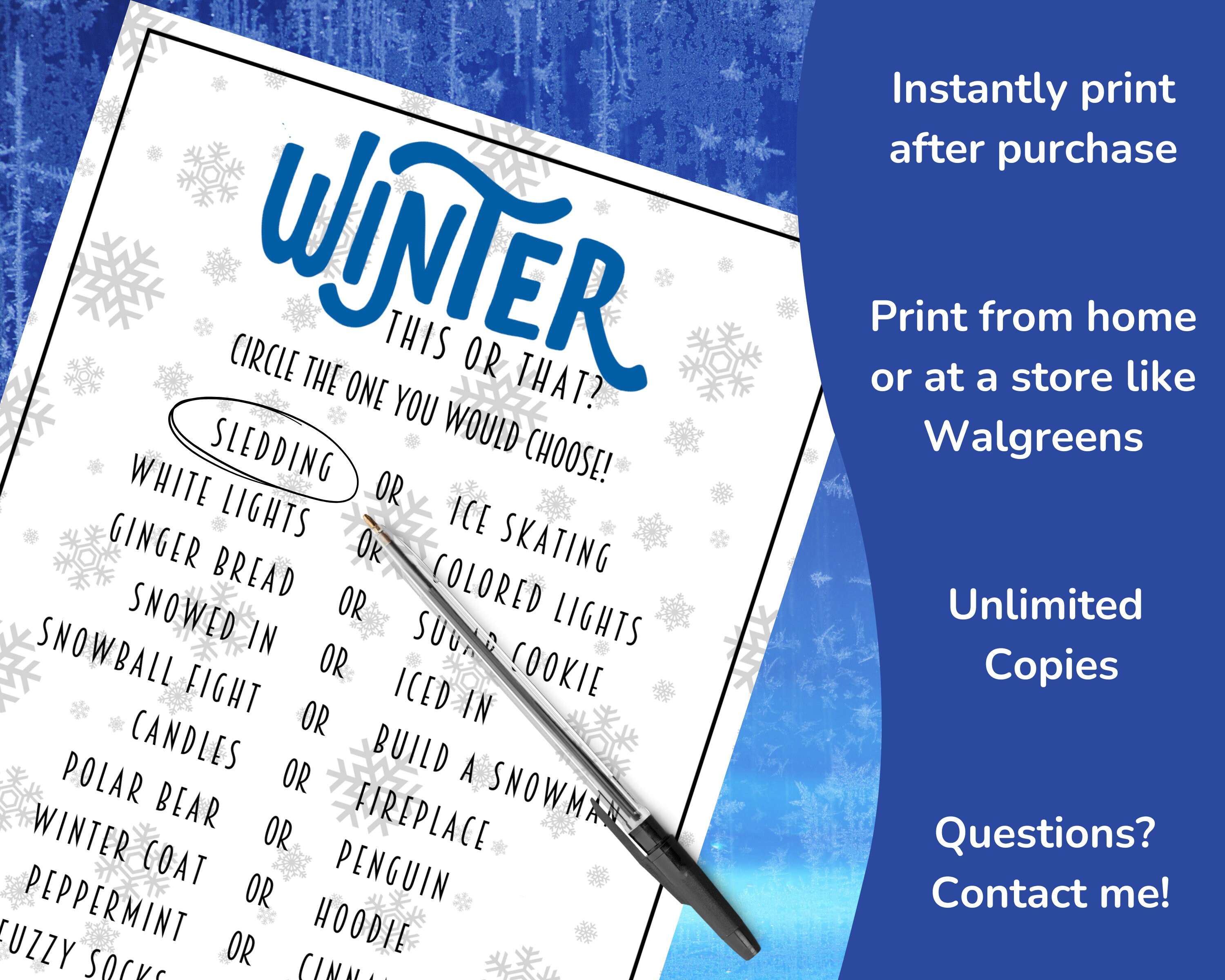 Printable Winter This or That Game for Kids and Adults, Winter Family ...