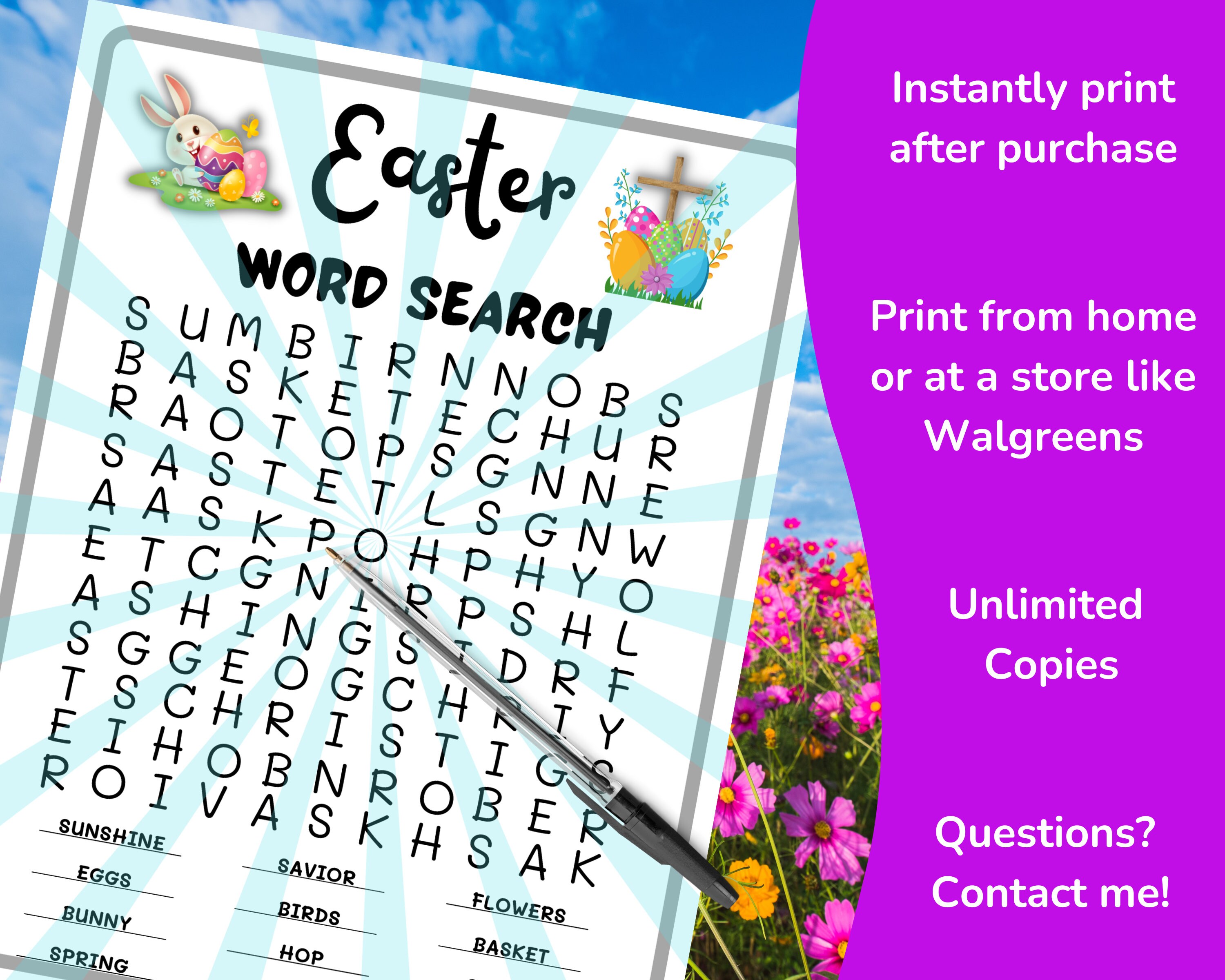Printable Easter Word Search & Answer Key, Sunday School Church Games ...