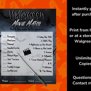 Halloween Movie Match, Movie Trivia, Halloween Movie Quiz, Printable ...