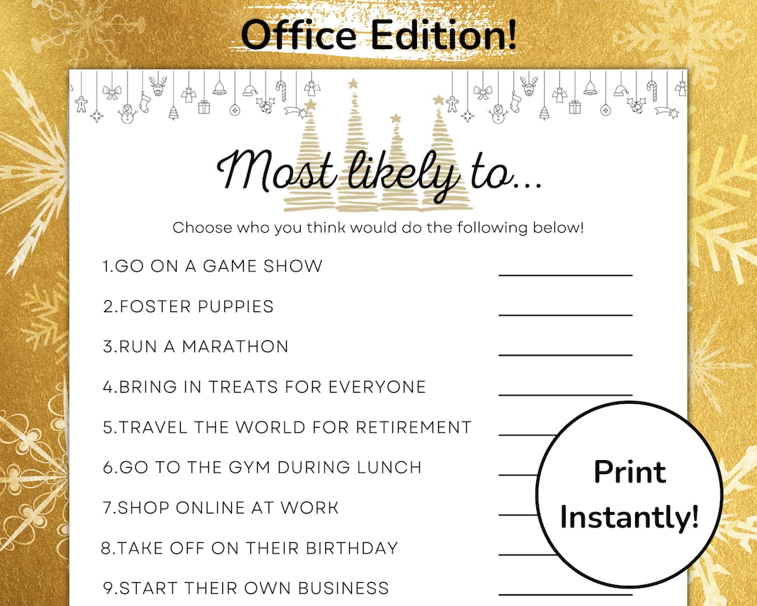 Christmas Most Likely to Game, Holiday Office Party Work Game, Team ...