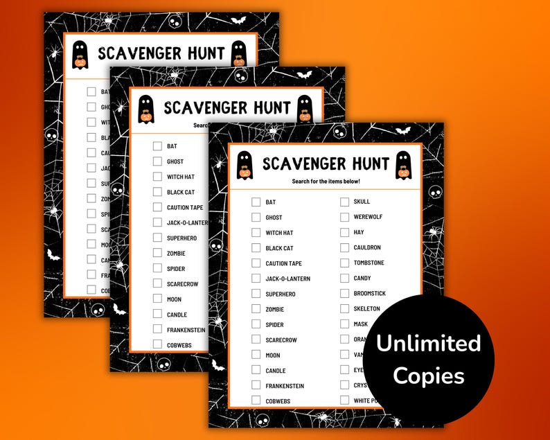 Scavenger Hunt Printable Halloween Party Activity Instant Download ...