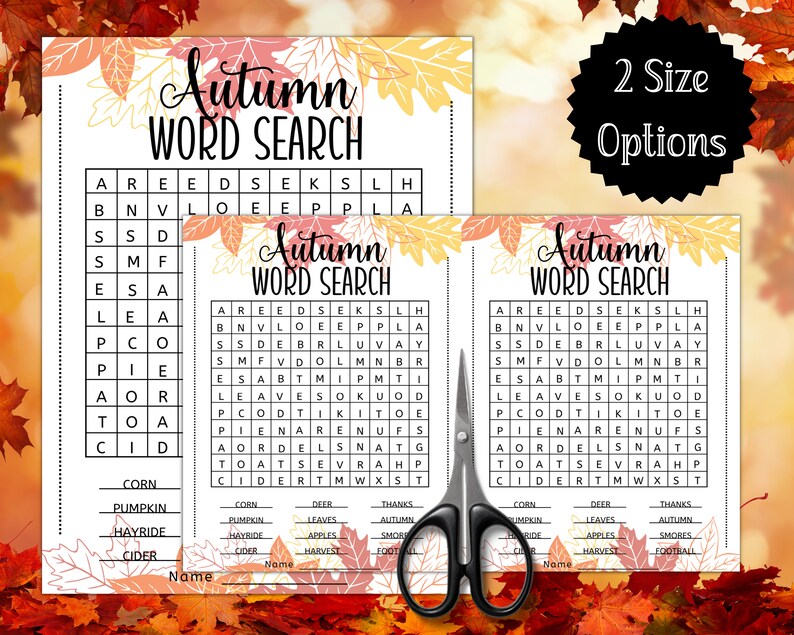 Autumn Word Search, Fall Word Search, Family Activity, Games for Kids ...