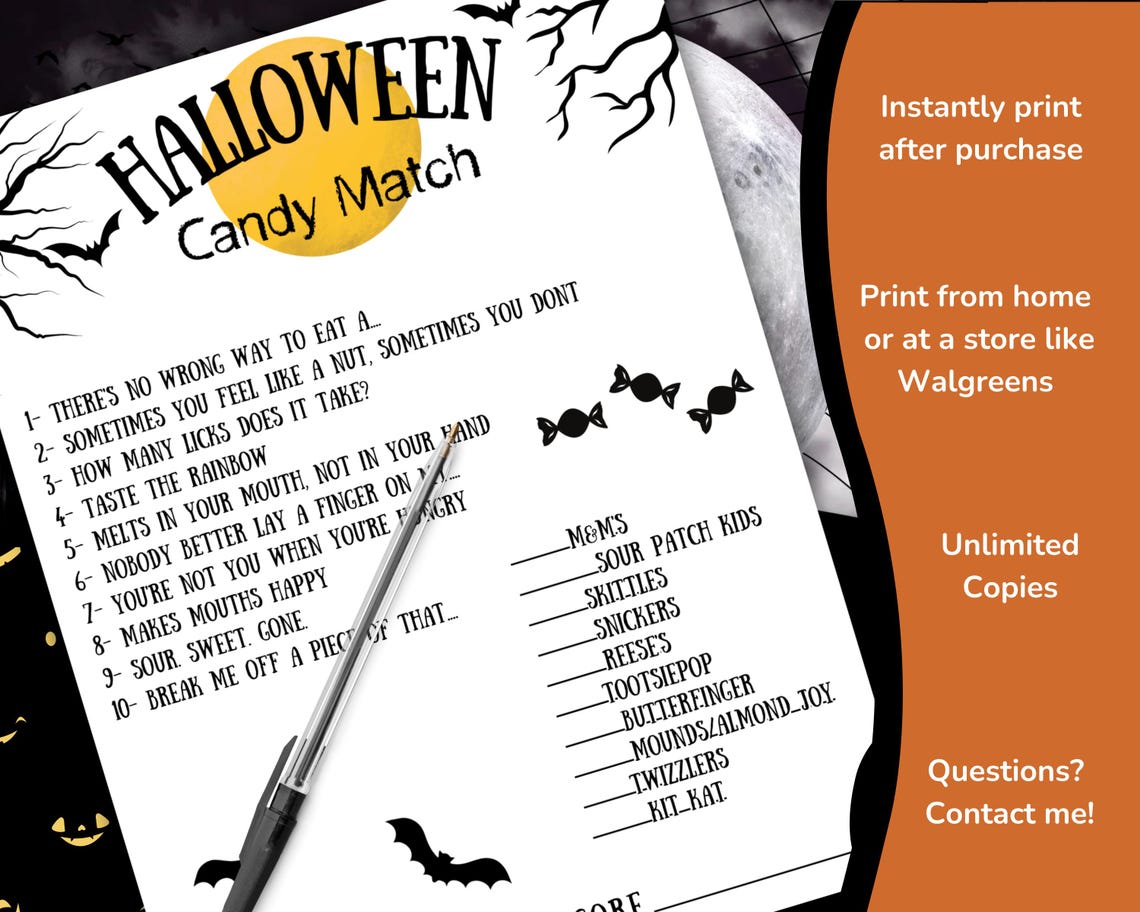 Printable Halloween Candy Match Game, Halloween Party Game PDF ...