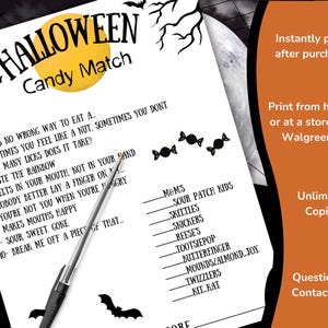 Printable Halloween Candy Match Game, Halloween Party Game PDF ...