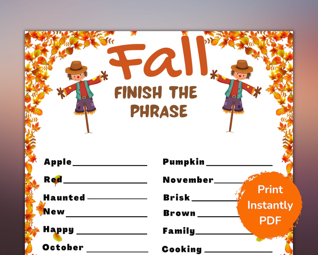 Fall Finish the Phrase Game, Printable or Virtual Game for Adults Kids ...