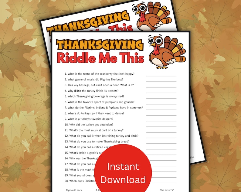 Riddle Me This Thanksgiving Game for Kids Instant Download, Printable ...