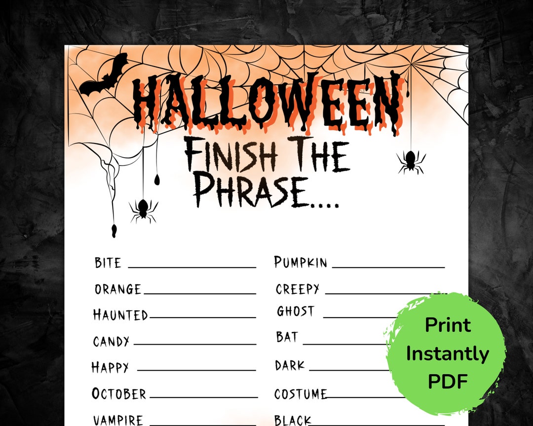 Halloween Finish the Phrase Game-halloween Party Game-spooky Party Game ...